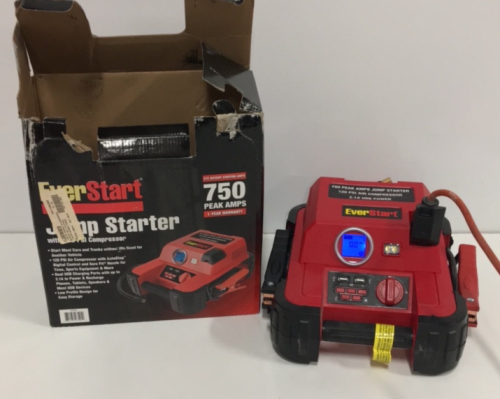 Everstart 750 Peak Amps Jump Starter With 120 PSI Air Compressor And 2 ...